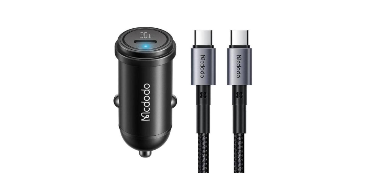 Mcdodo CC-7493 30W 1C PD Fast Car Charger+ Type-C to Type-C Cable 1.2m - Black | CityCenter